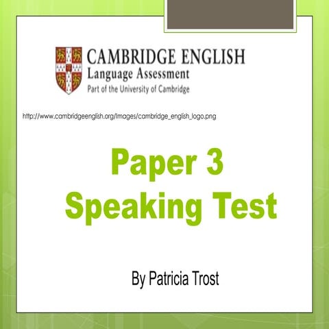 Speaking test paper 3t PET | PPTX | Educational Assessment | Education