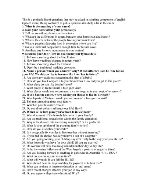 Oral exam questions | DOC