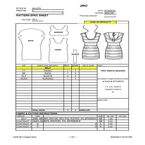 Nursing Top Specification Sheet | PDF