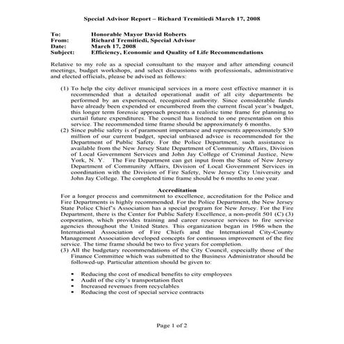 Special Advisor Report Richard Tremitiedi March 17 2008 | PDF ...