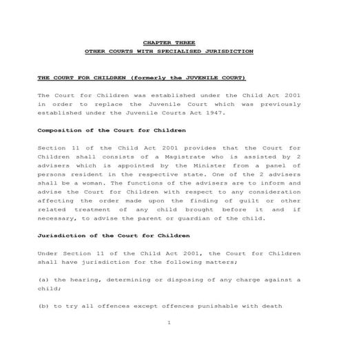 Special courts note - JURISDICTION THE COURT FOR CHILDREN, NATIVE COURT ...