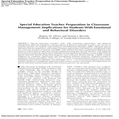 Special Education Teacher Preparation in Classroom Management | PDF