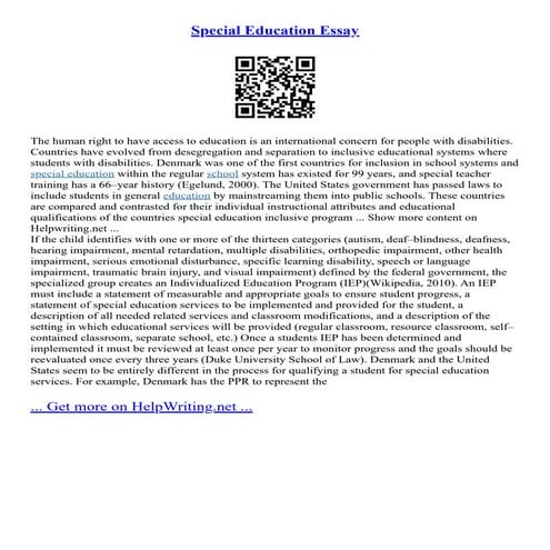 Special Education Essay | PDF | Special Education | Education