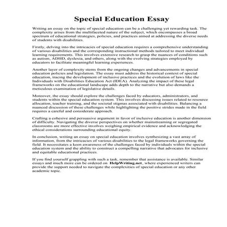 Special Education Essay. Importance On Education And The Value Of ...