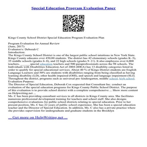 Special Education Program Evaluation Paper | PDF