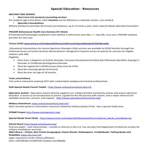 Special education resources 2010 | DOC