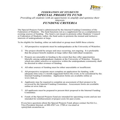 Special Funding Request | DOC | Undergraduate Education | College Education