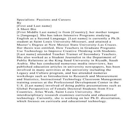 Specialists Passions and CareersBy[First and Last name]A Sh.docx