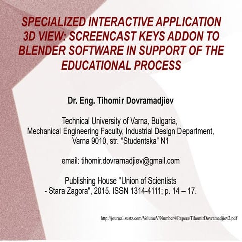 SPECIALIZED INTERACTIVE APPLICATION 3D VIEW: SCREENCAST KEYS ADDON TO ...