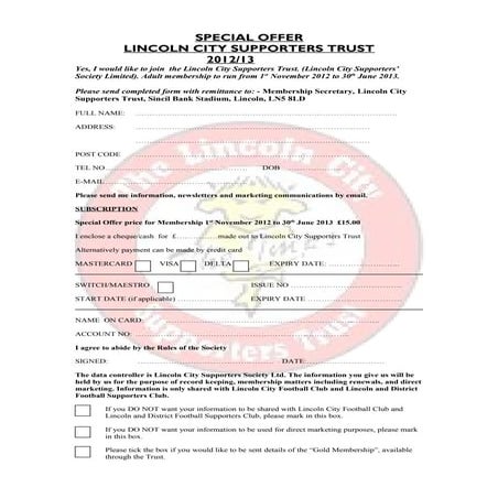 Special offer membership application form | DOC