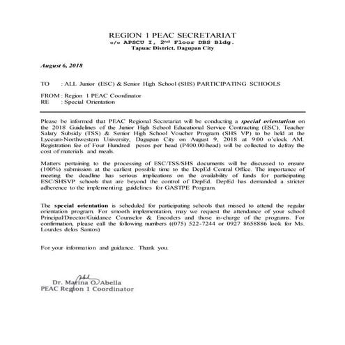 Special orientation for peac | DOCX