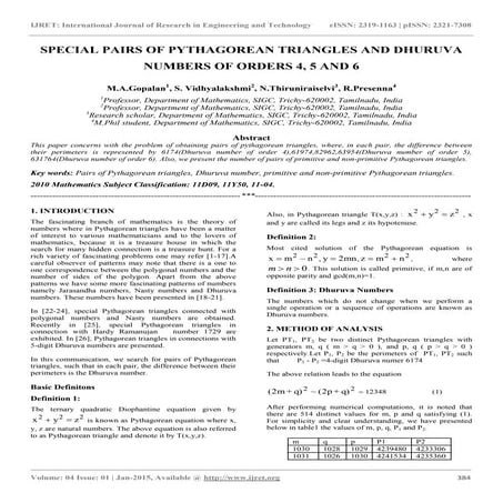 Special Pythagorean Triangles And 9-Digit Dhuruva Numbers | PDF
