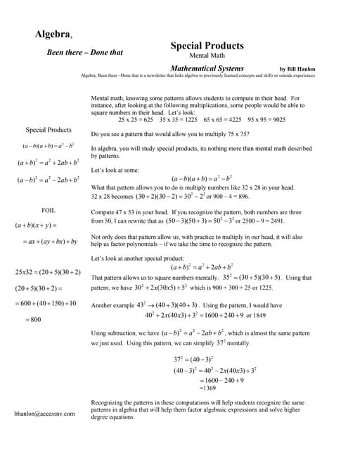 Lecture 03 special products and factoring | PPTX