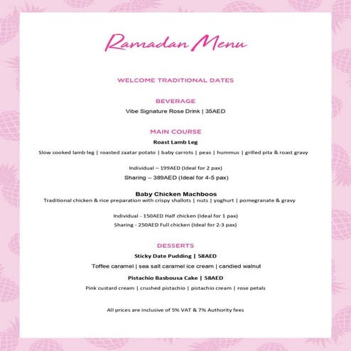 Special Ramadan Menu - Chicken Machboos, Roast Lamb Leg with Desserts ...