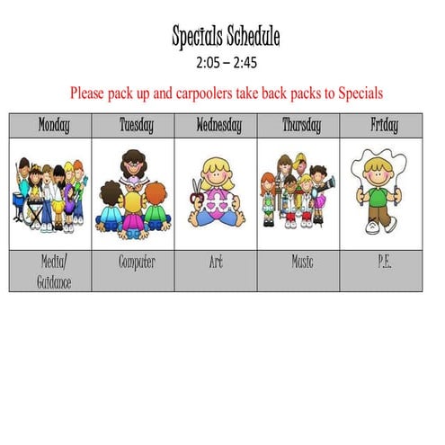 Specials schedule | DOCX