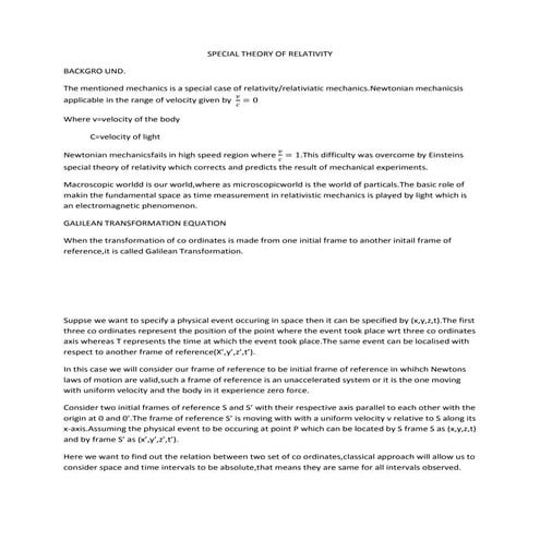 Special theory of relativity | PDF