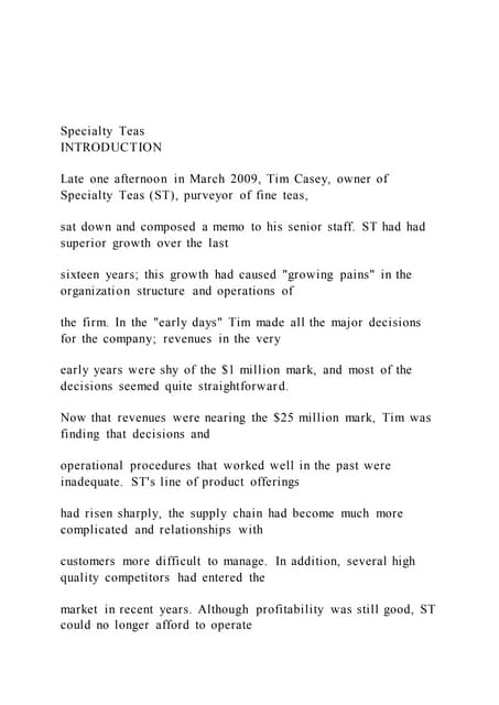 22 Reading the Tea Leaves at Tea and More Resolving Complex.docx | Logistics | Business