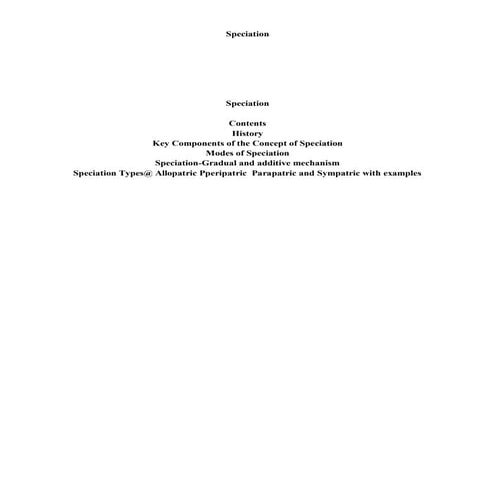Speciation Contents History Key Components of the Concept of Speciation ...