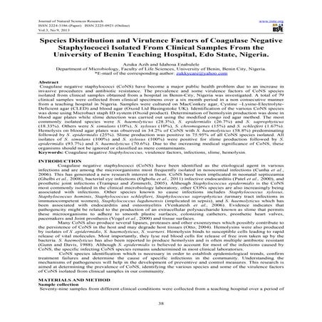 Species distribution and virulence factors of coagulase negative ...