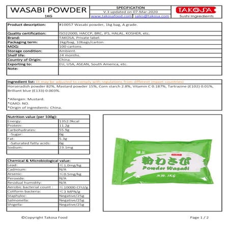 Specification 1kg-wasabi-powder-takosa-food | PDF