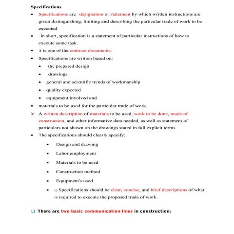 IMPORTANCE & PURPOSES OF SPECIFICATION