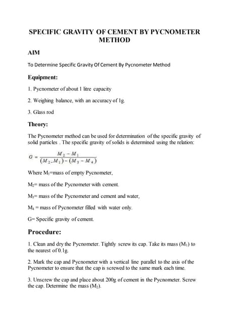 Ex 3 specific gravity by pycnometer | DOCX | Geology | Science
