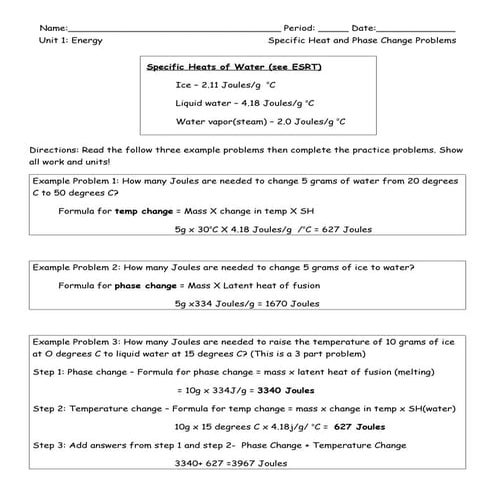 Specific Heat and Phase Change Ditto | DOC