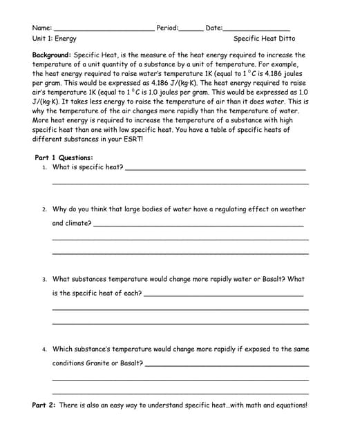 Specific heat capacity ppt | PPTX | Chemistry | Science