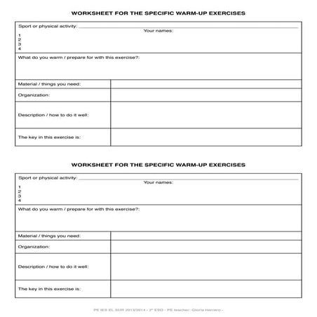 Specific warm up exercises worksheet | PDF