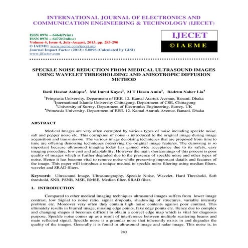 Speckle Noise Reduction From Medical Ultrasound Images Using Wavelet Thresh Pdf 7466