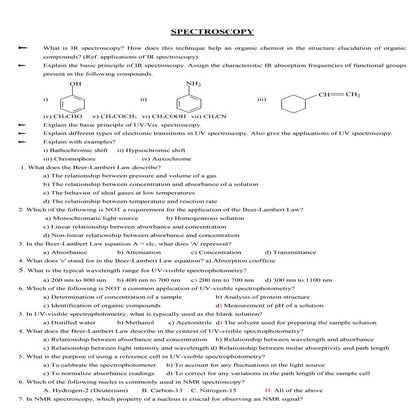 specroscopy question bank.pdf Mass spectrometry,Infrared | PDF