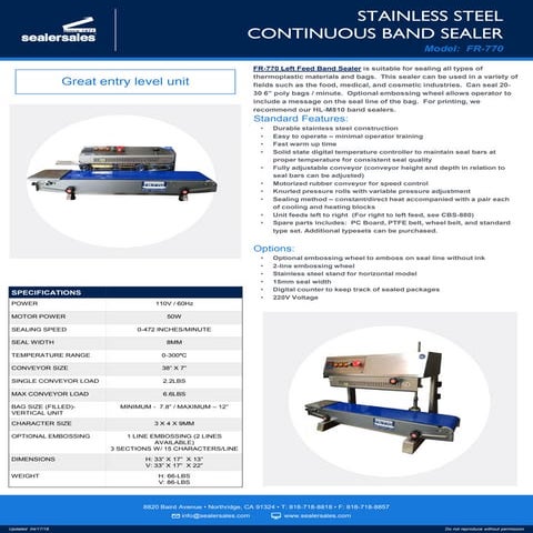 Specsheet FR-770 Band Sealer | PDF