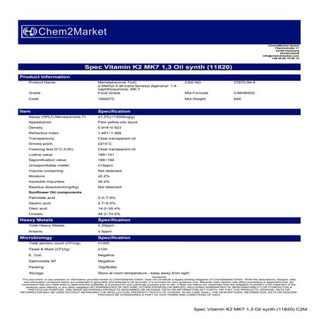 Spec vitamin k2 mk7 1,3 oil synth (11820) C2M | PDF