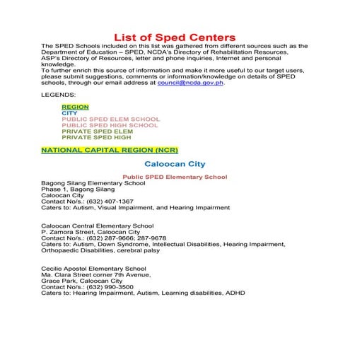 Sped centers in the Philippines | PDF