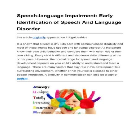 Speech language impairment early identification of speech and language disorder | PDF ...
