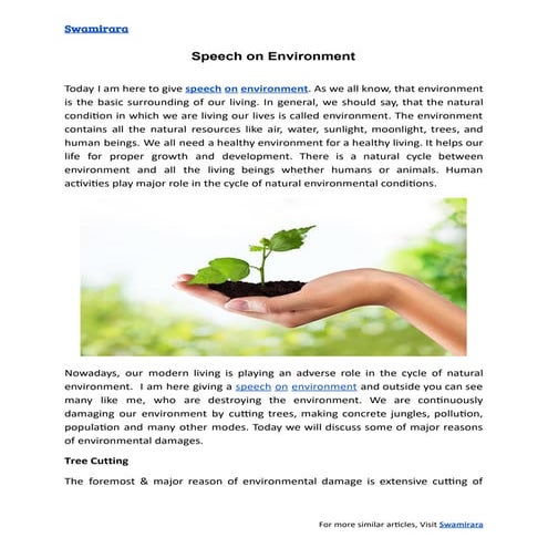 Speech On Environment - Save Environment | PDF