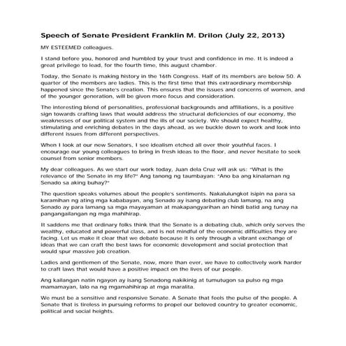 Speech - Senate President Franklin Drilon (16th Congress) | PDF