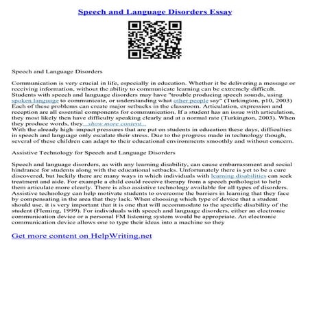 Speech And Language Disorders Essay | PDF