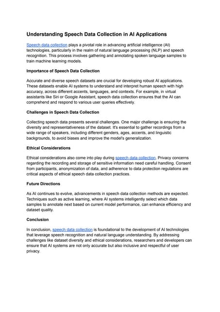 The Importance of Audio Data Collection in Modern AI Systems | PDF