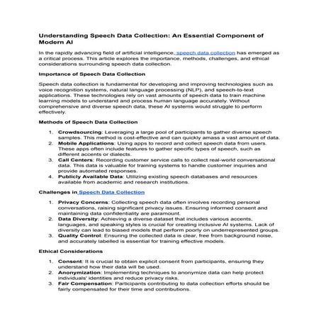Understanding Speech Data Collection: An Essential Component of Modern ...