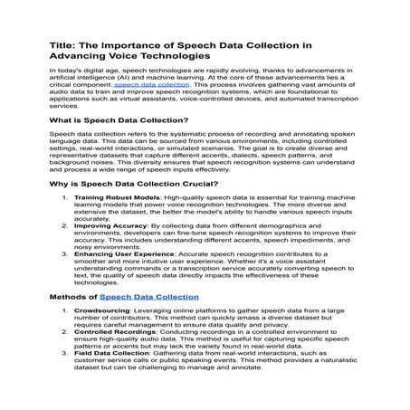 The Importance of Speech Data Collection in Advancing Voice Technologies | PDF | Free Download