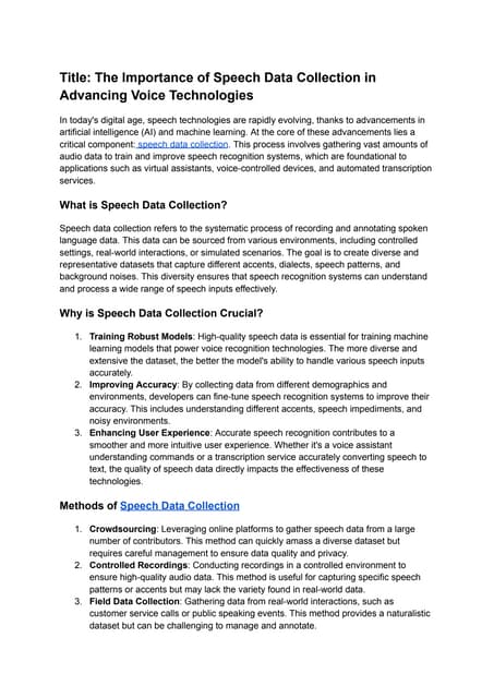 Speech Recognition Dataset: Revolutionising the Future of Communication | PDF