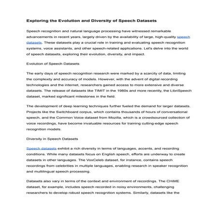 Unlocking the Power of Speech Recognition Dataset: A Key to Seamless ...