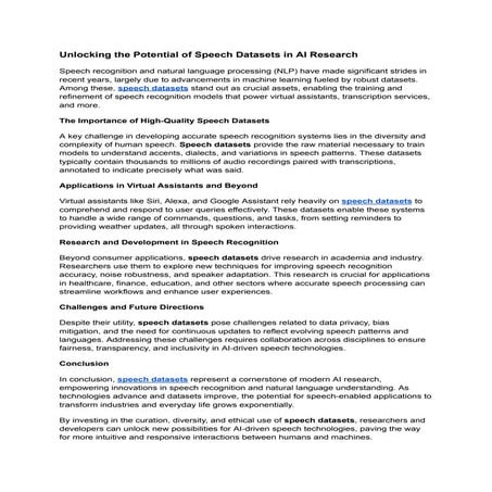 Speech Data Collection: Unlocking the Potential of Voice Technology | PDF