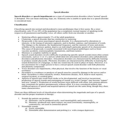 Speech defects | DOCX | Brain and Nervous System Disorders | Diseases ...