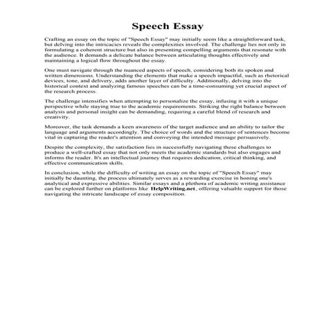 Speech Essay. Critical Essay: Speech writing examples | PDF