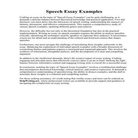 Speech Essay Examples. Narrative Essay: Persuasive essay speech | PDF