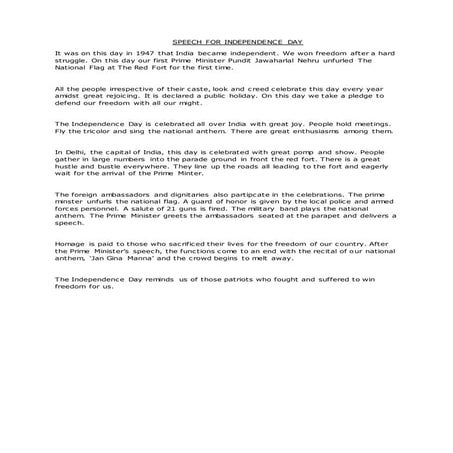 Speech for independence day | DOCX