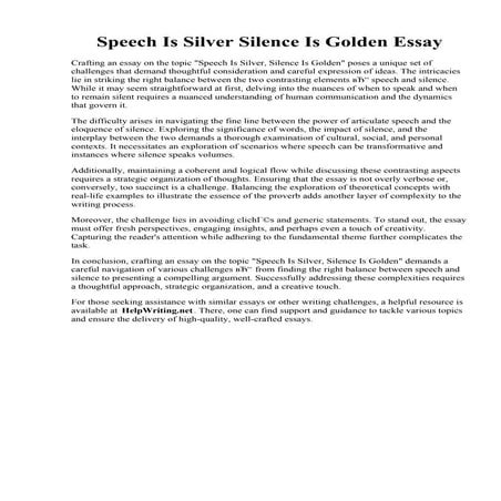 Speech Is Silver Silence Is Golden Essay | PDF