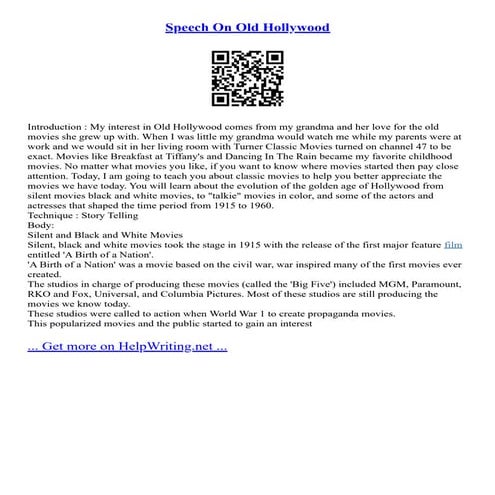 Speech On Old Hollywood | PDF